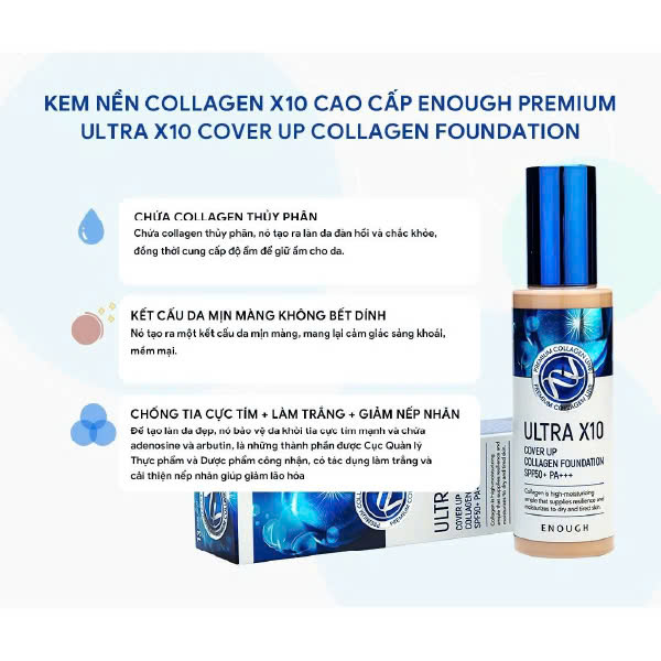 Kem Nền Enough Premium Ultra X10 Cover Up Collagen Foundation SPF50 ...